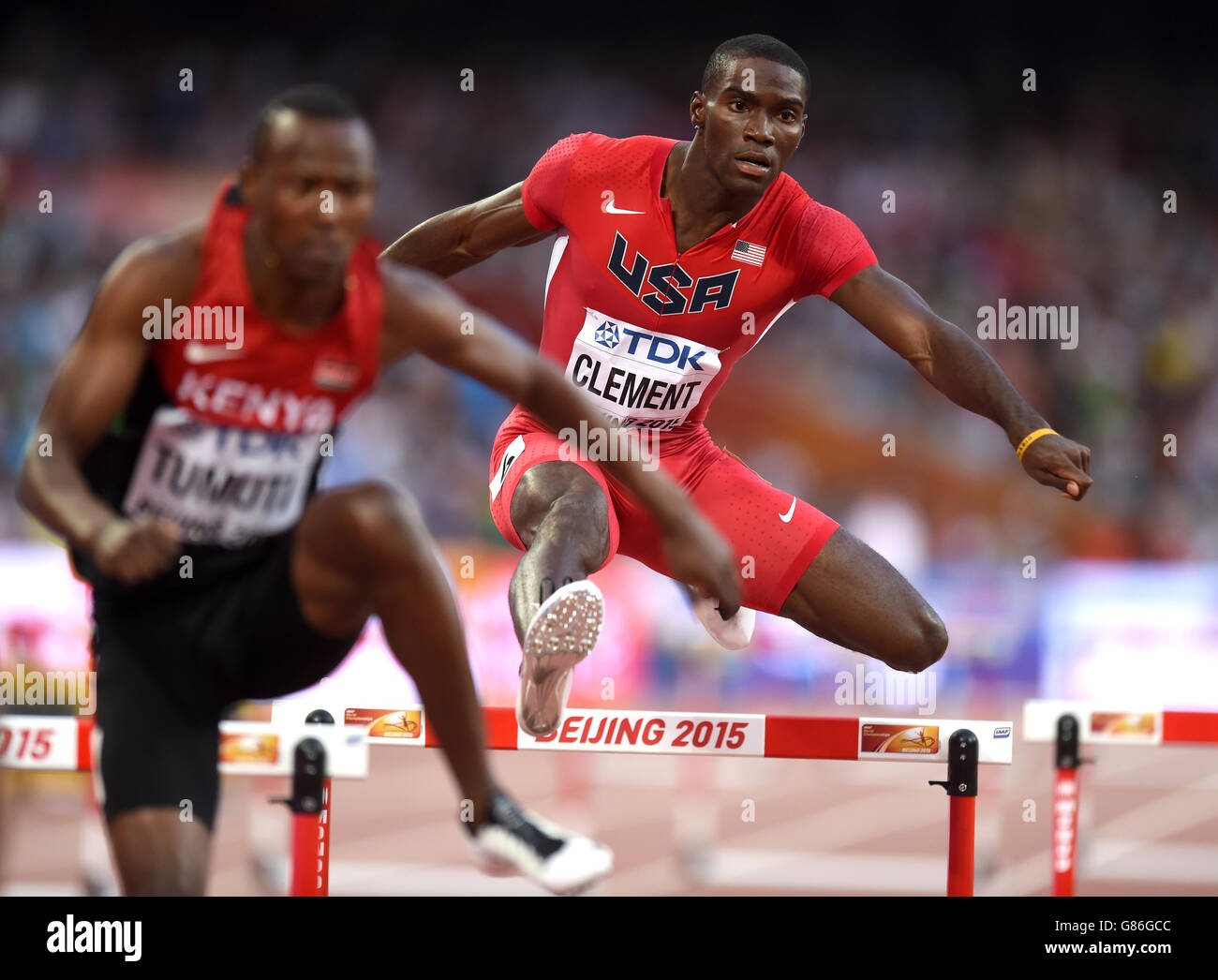 USA's Kerron Clement competes in the Men's 400 Metres Hurdles Heat 1 ...