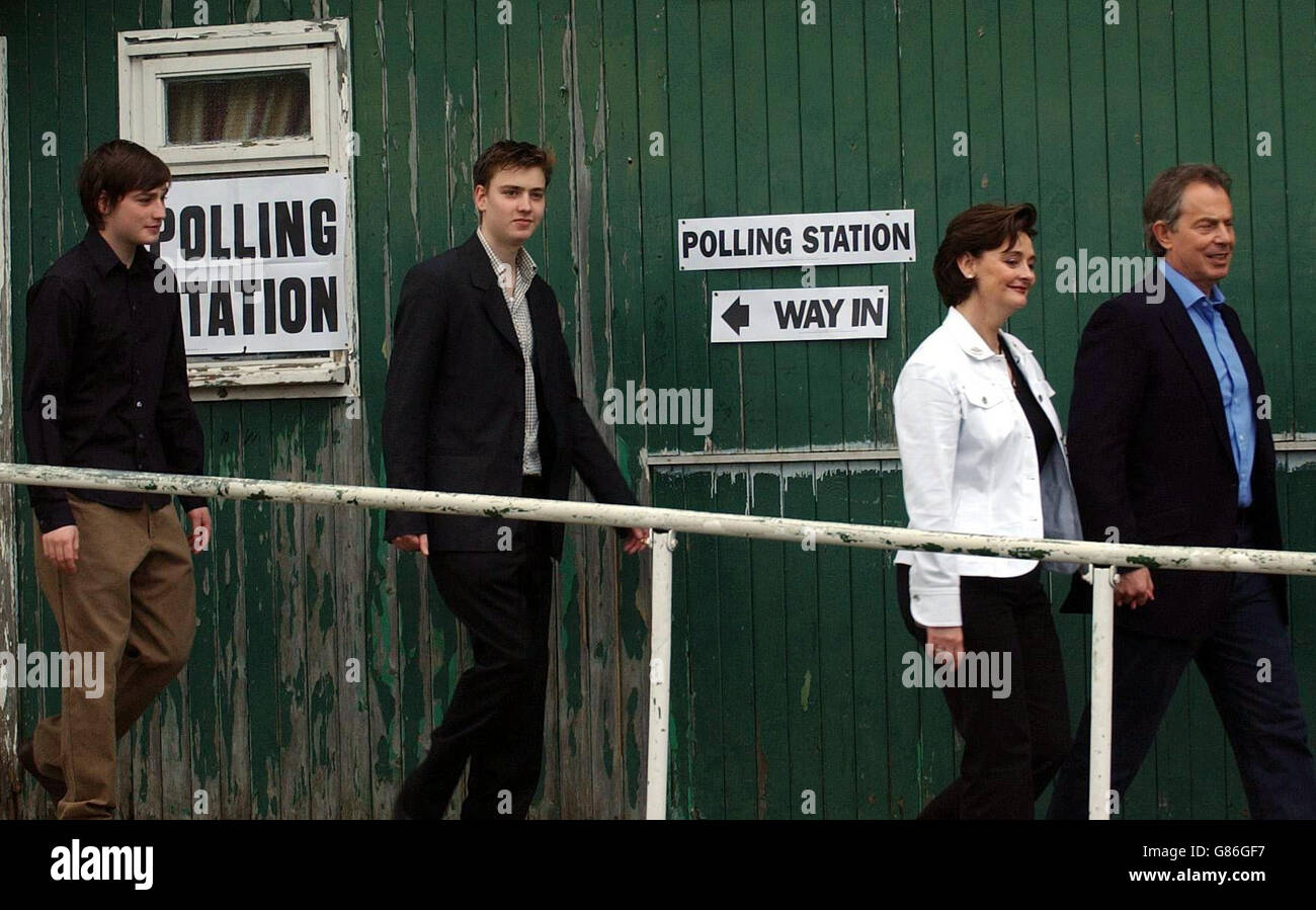 Sons nicky left euan leave polling station in trimdon hi-res stock ...