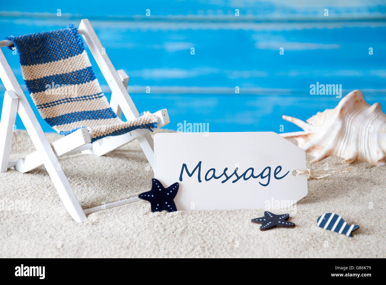 Summer Label With Deck Chair And Text Massage Stock Photo - Alamy