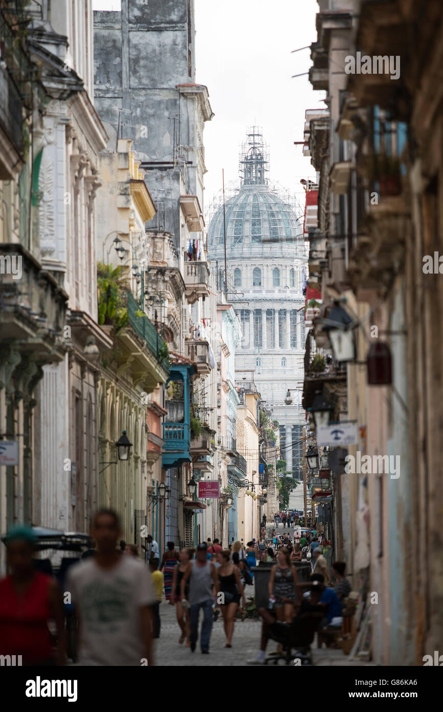 Cuban street with the Capitol building visible in the background Stock ...