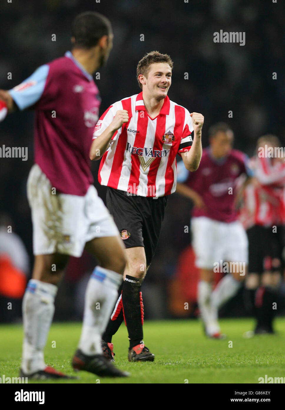 Sunderland's Captain Gary Breen celebrates at the end of the game as ...