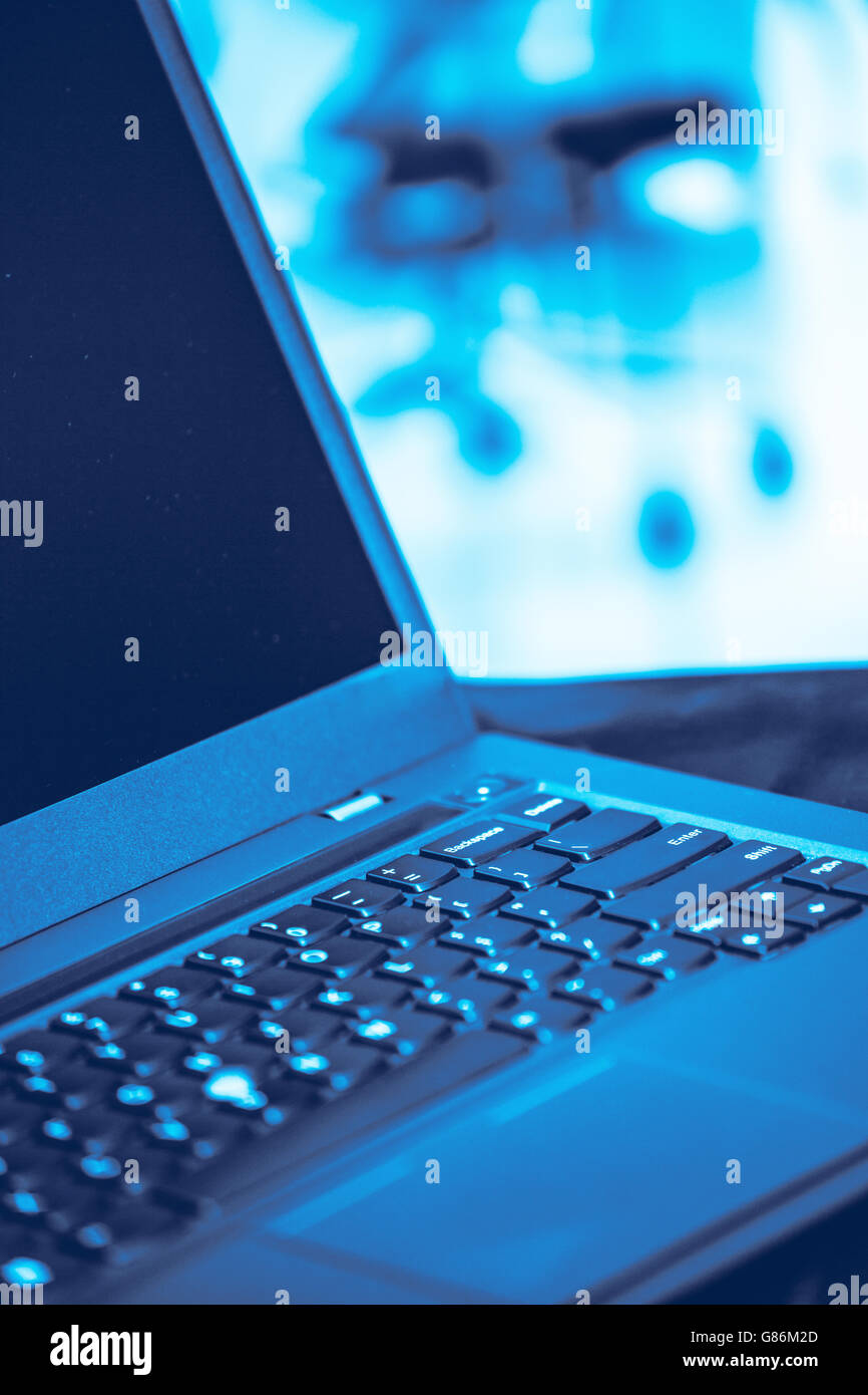 Notebook Close up in blue tone Stock Photo - Alamy