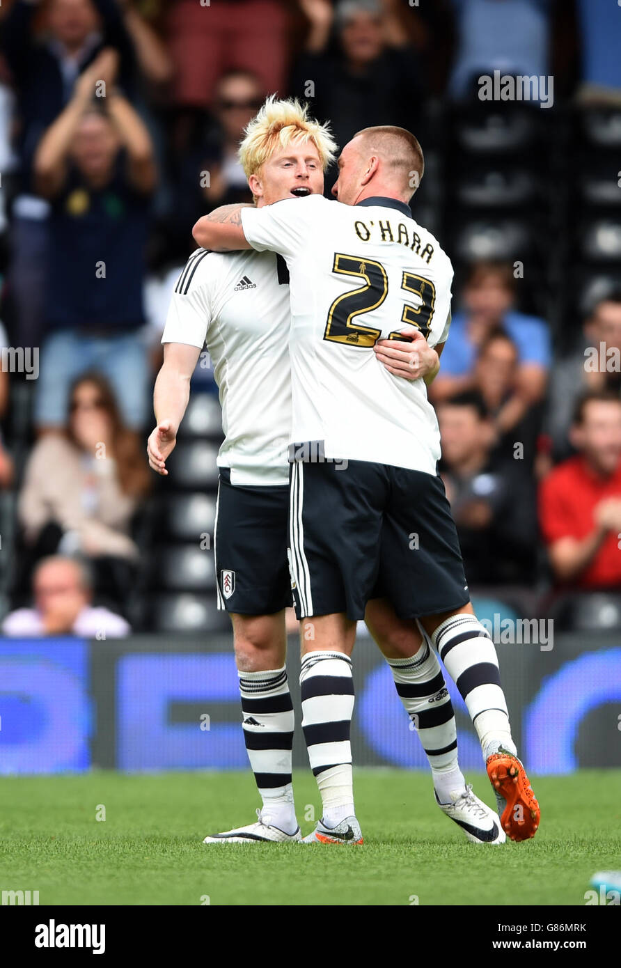 Fulham's Ben Pringle celebrates scoring their first goal during the Pre ...