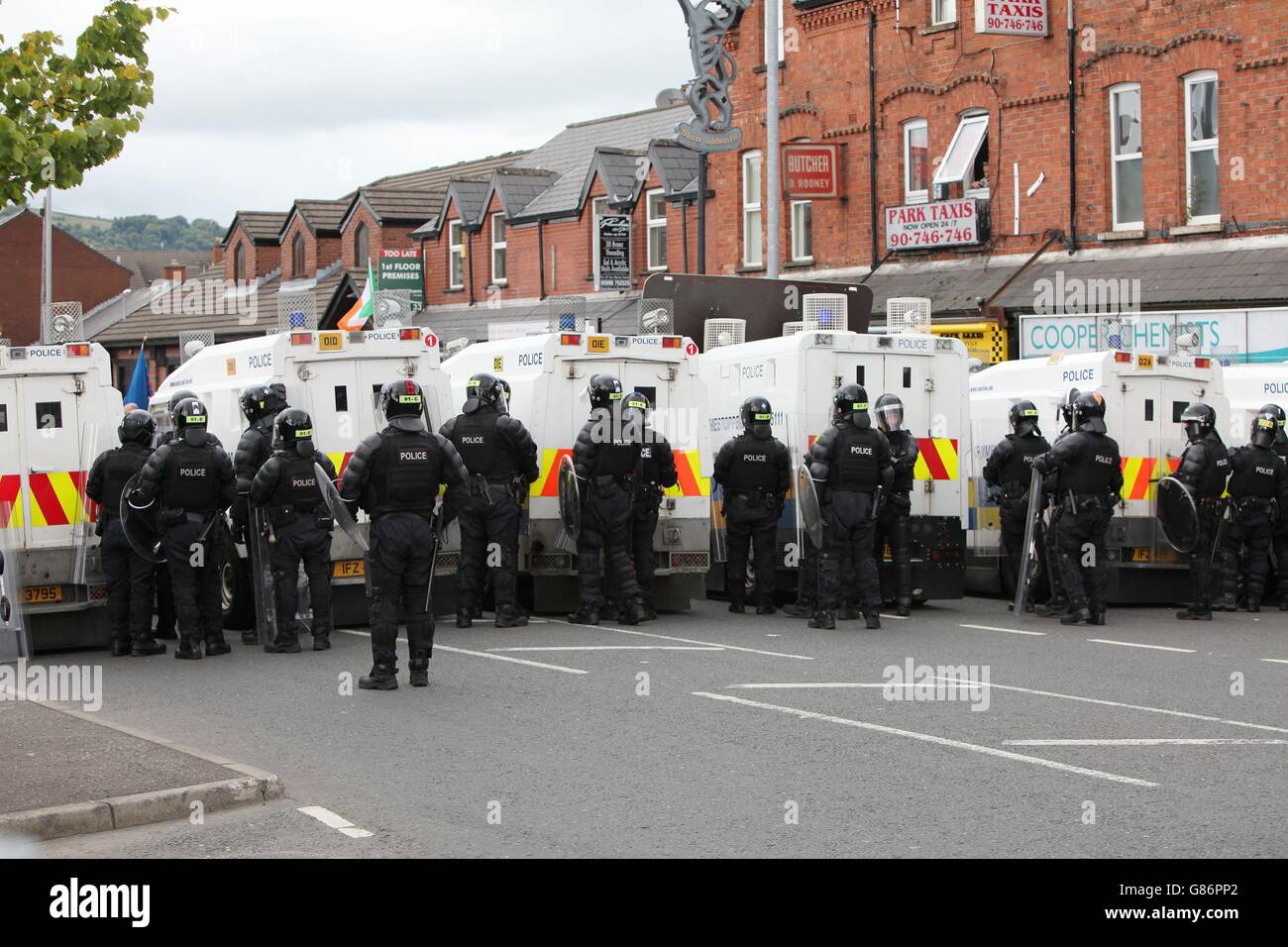 PSNI officers and vehicles in Belfast, as a major security operation is ...