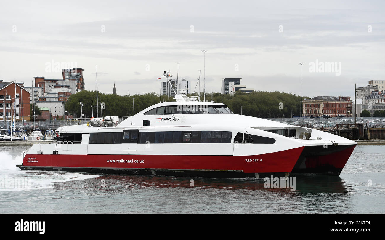 A Red Jet catamaran leaves Southampton harbour on it's way to the Cowes ...