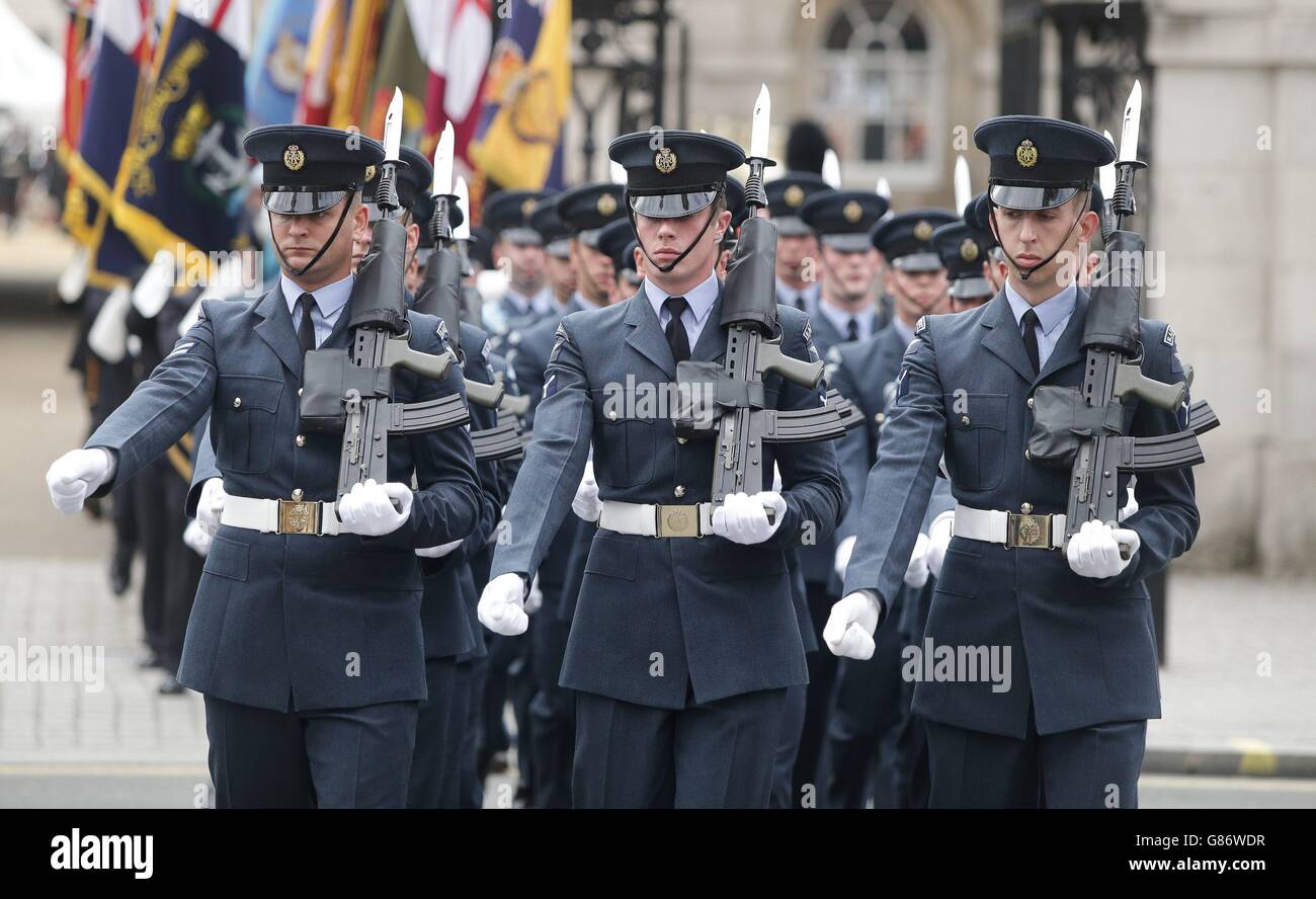 Royal Air Force personnel take part in a parade down Whitehall after a ...