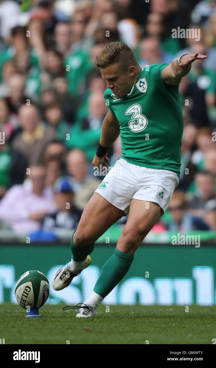 s Ian Madigan scores a conversion during the World Cup Warm Up match at ...