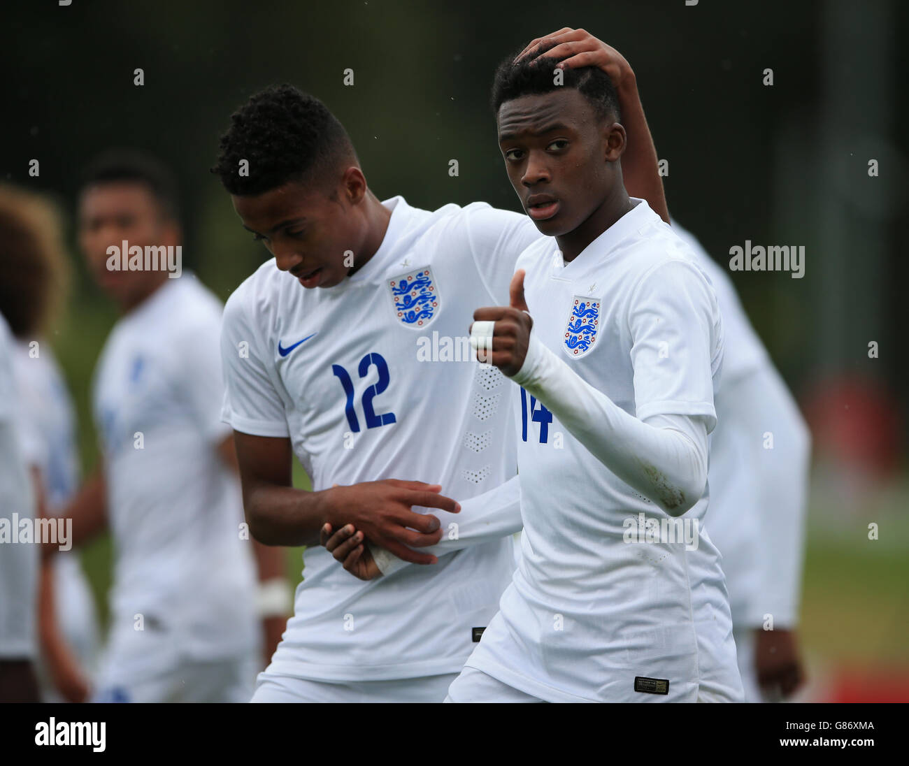 England U16's Callum Hudson Odoi (Chelsea) celebrates his goal with a ...