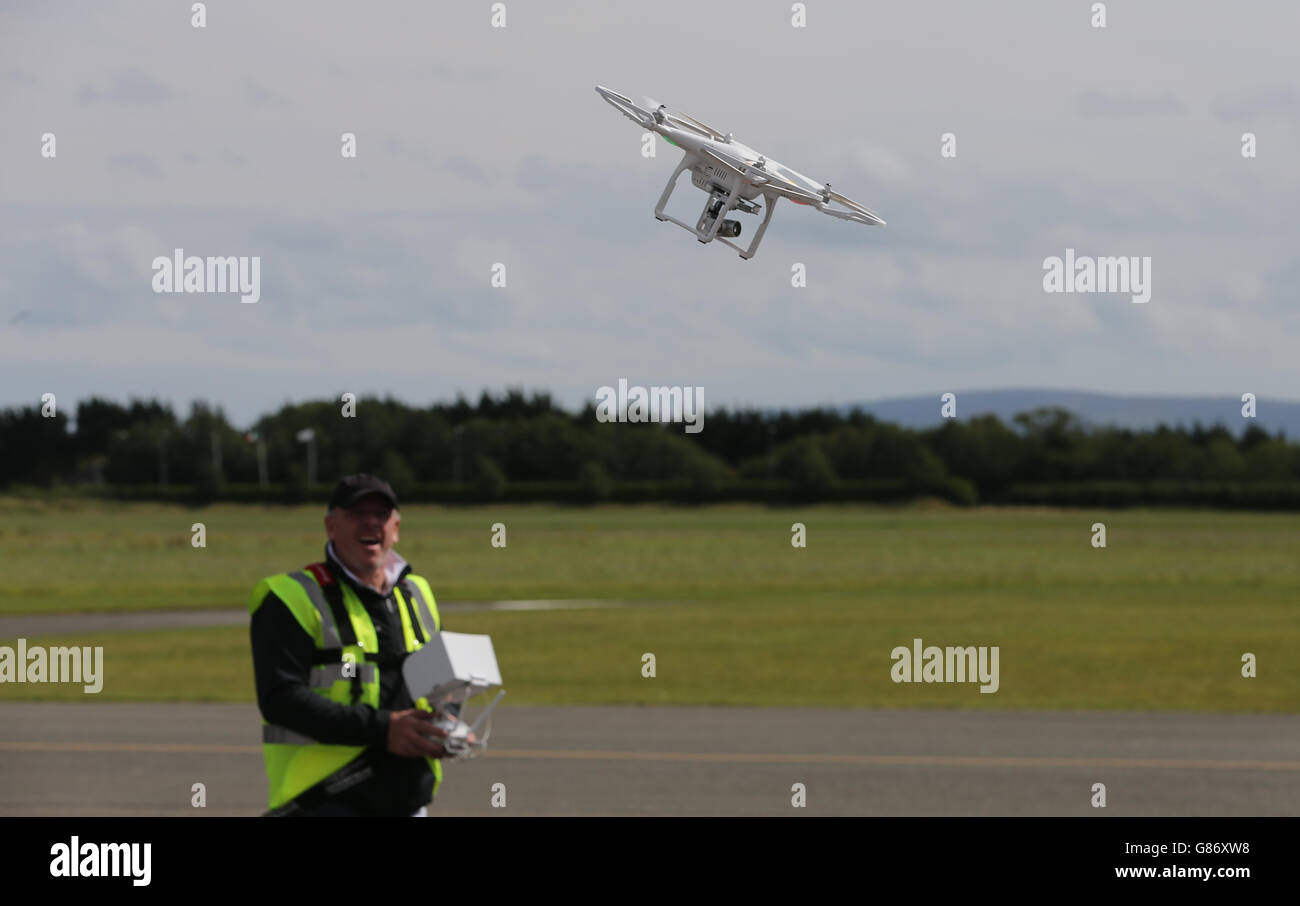 An Quadcopter type drone is launched at the inaugural Unmanned Aircraft ...