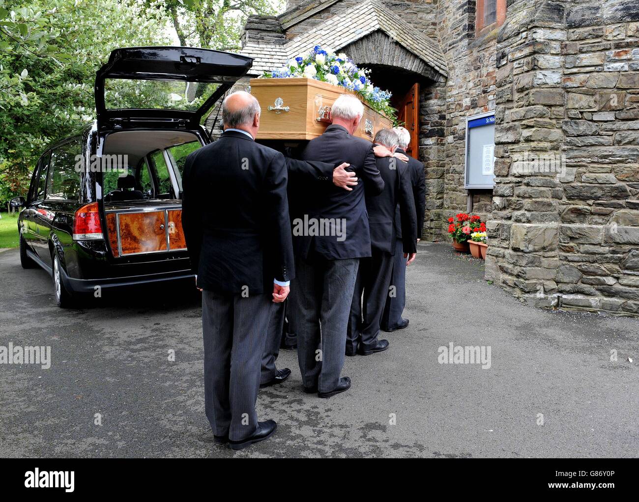 The coffin of former Apprentice star Stuart Baggs, who died of an ...