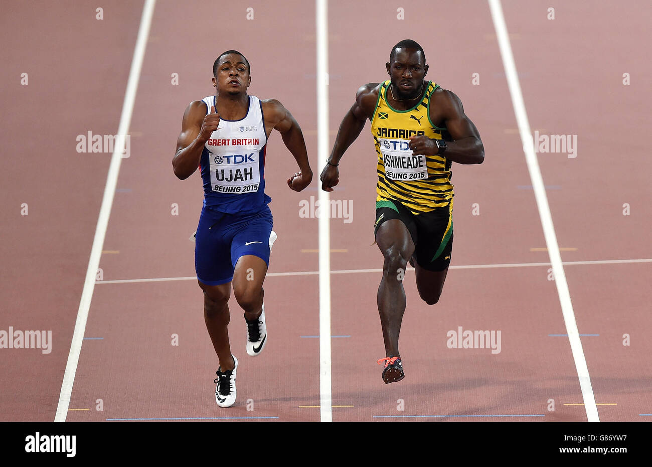 Great Britain's Chijindu Ujah (left) with Jamaica's Nickel Ashmeade ...