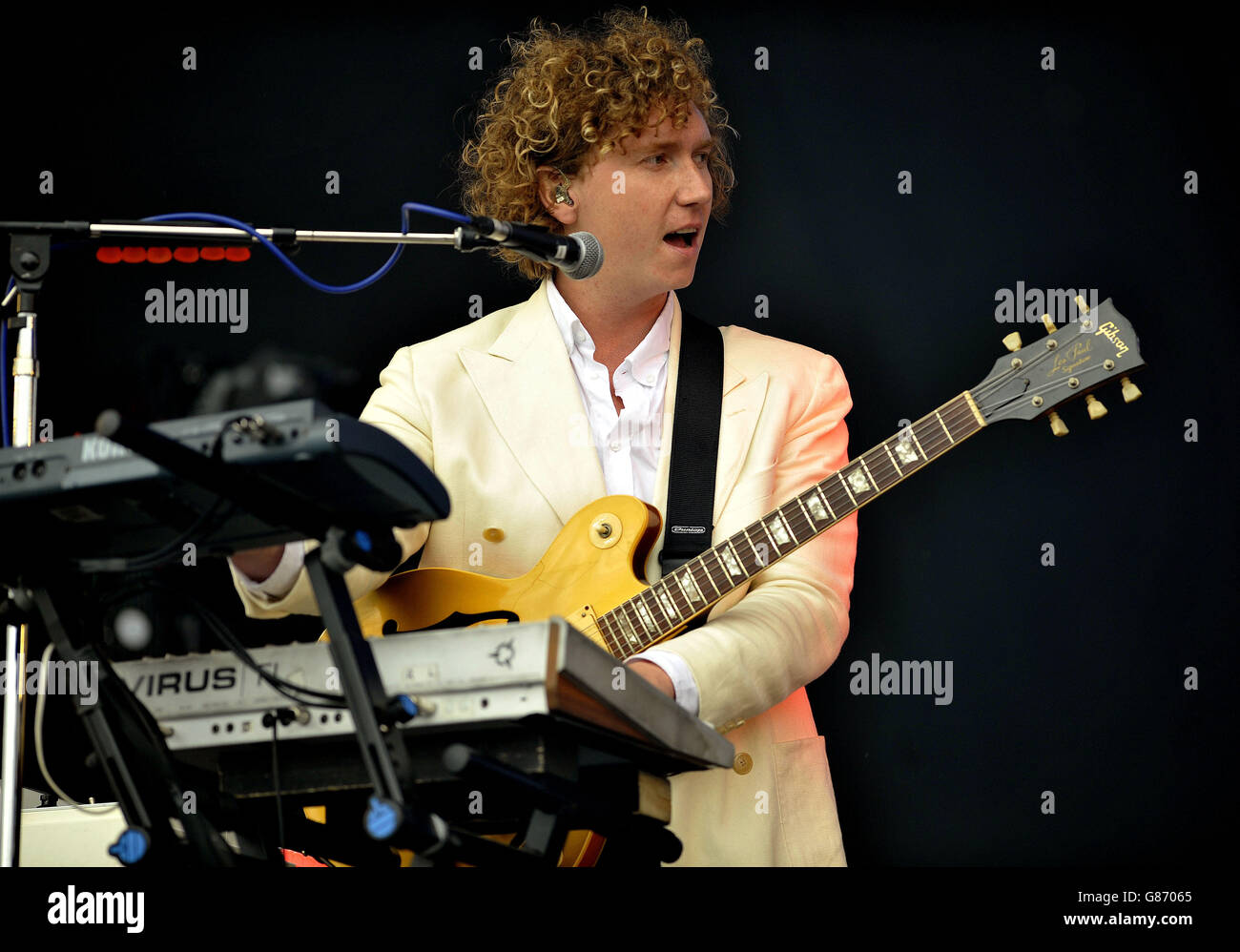 Hugh Harris of The Kooks performs on the Virgin Media stage during day ...
