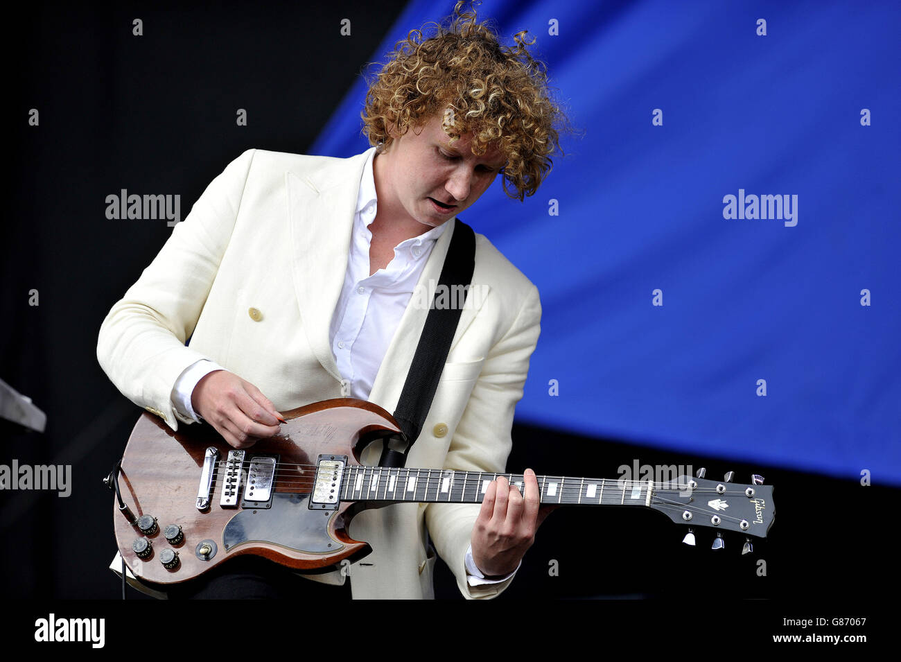 Hugh Harris of The Kooks performs on the Virgin Media stage during day ...