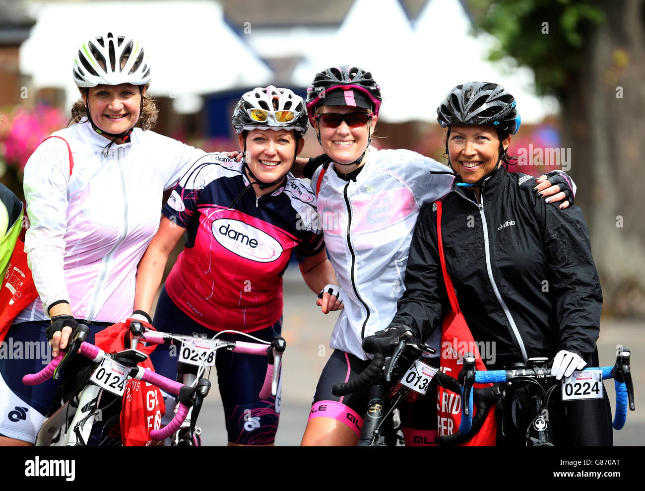 Breeze challenge event riders pose after finishing hi-res stock ...