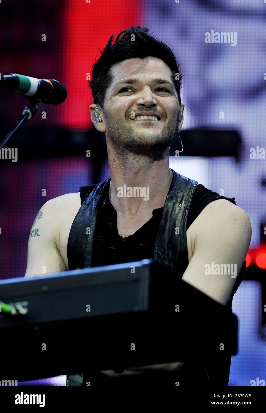 Danny O'Donoghue of The Script performs on the Virgin Media stage ...