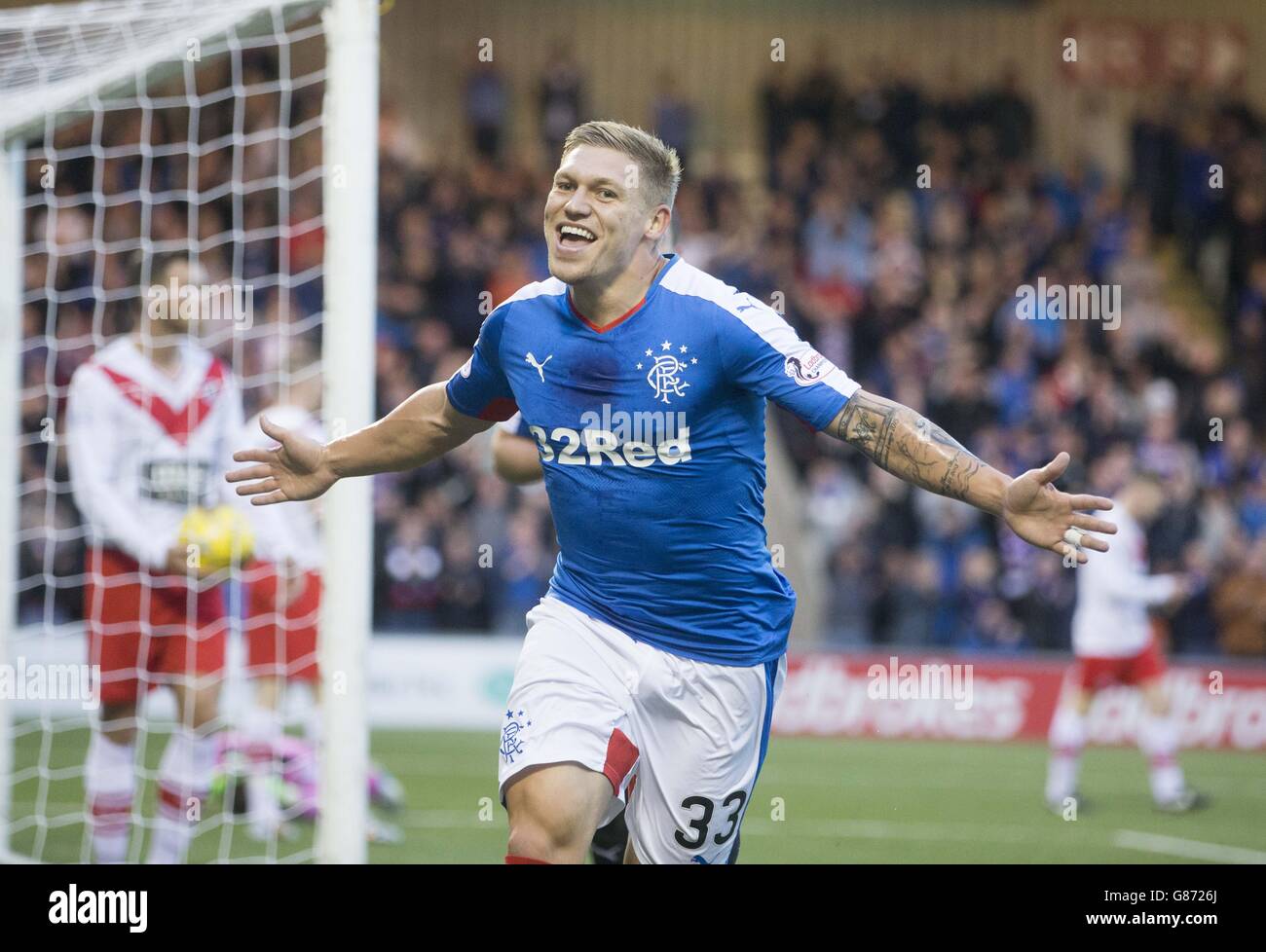 Rangers Martyn Waghorn celebrates scoring his sides third goal during ...