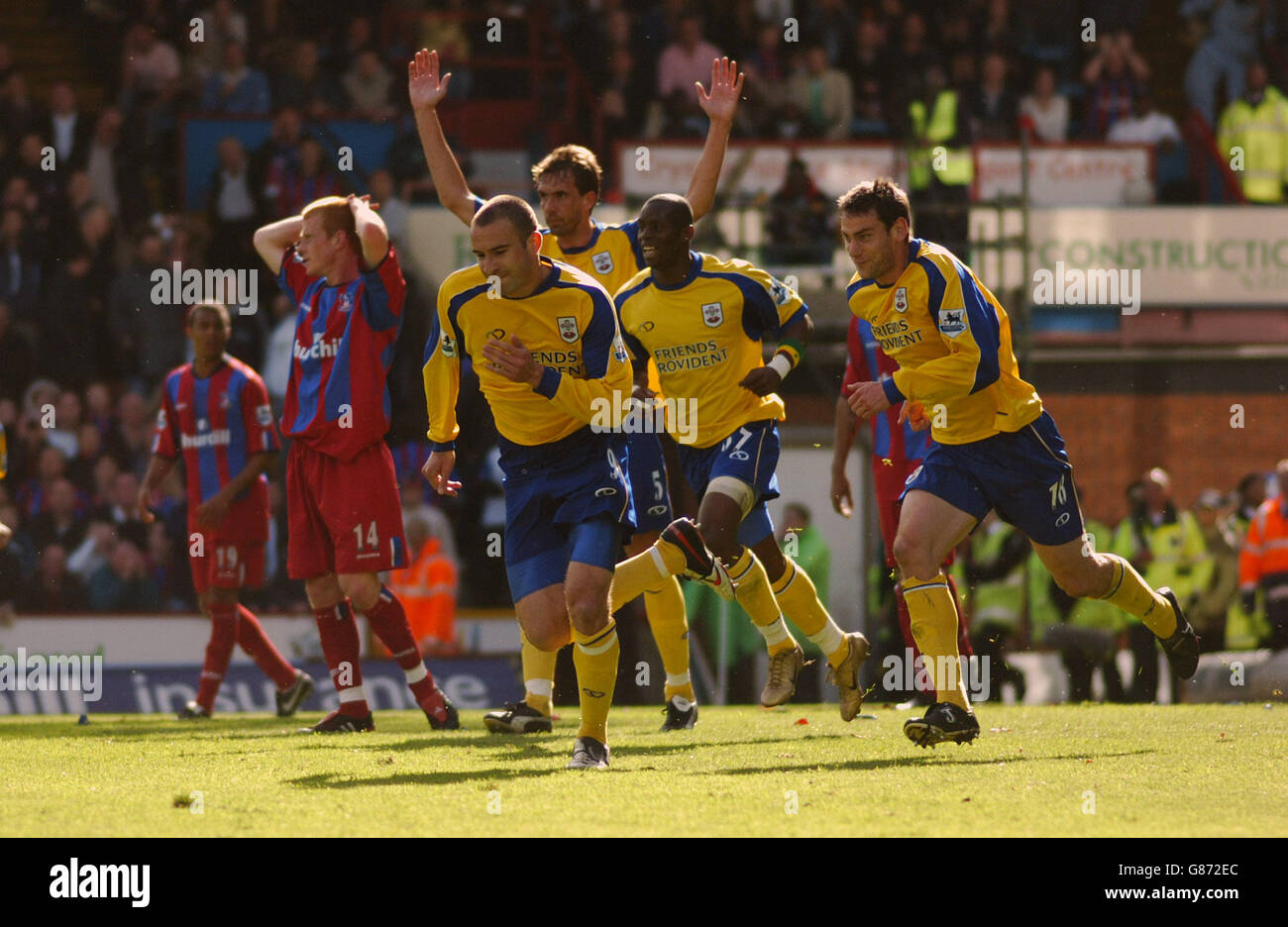 Southampton's Danny Higginbotham races away to celebrate scoring their ...