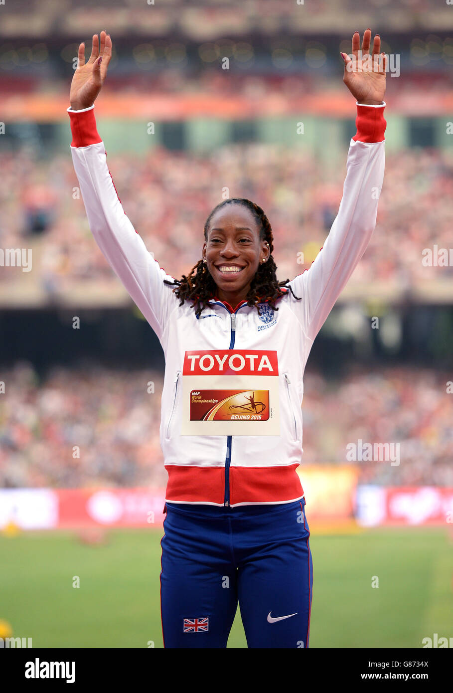 Great Britain's Shara Proctor collects her silver medal for the Women's ...