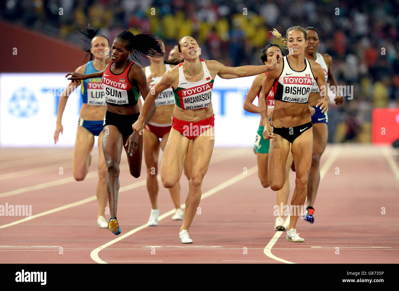 Belarus' Marina Arzamasova (centre) wins the Women's 800m final ahead ...