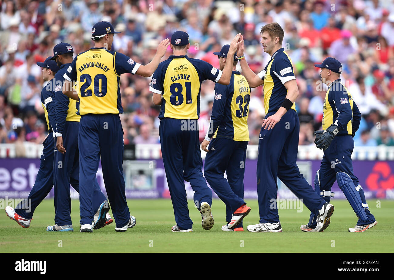 Birmingham Bears' Boyd Rankin (second right) celebrates taking the ...