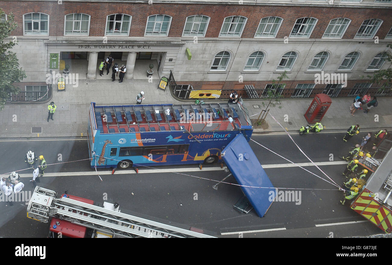 Emergency services attend the scene after a double decker bus had its ...