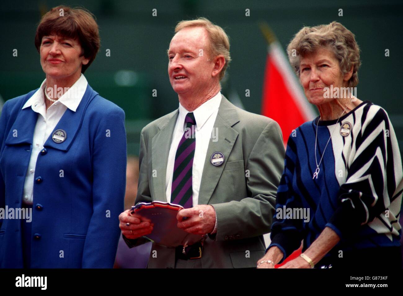 Tennis - Wimbledon Day one. Rev Margaret Court, Rod Laver and Louise ...