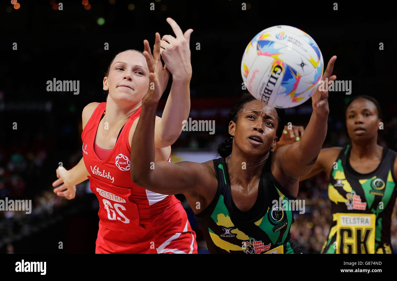 England's Joanne Harten and Jamaica's Stacian Facey compete for the ...