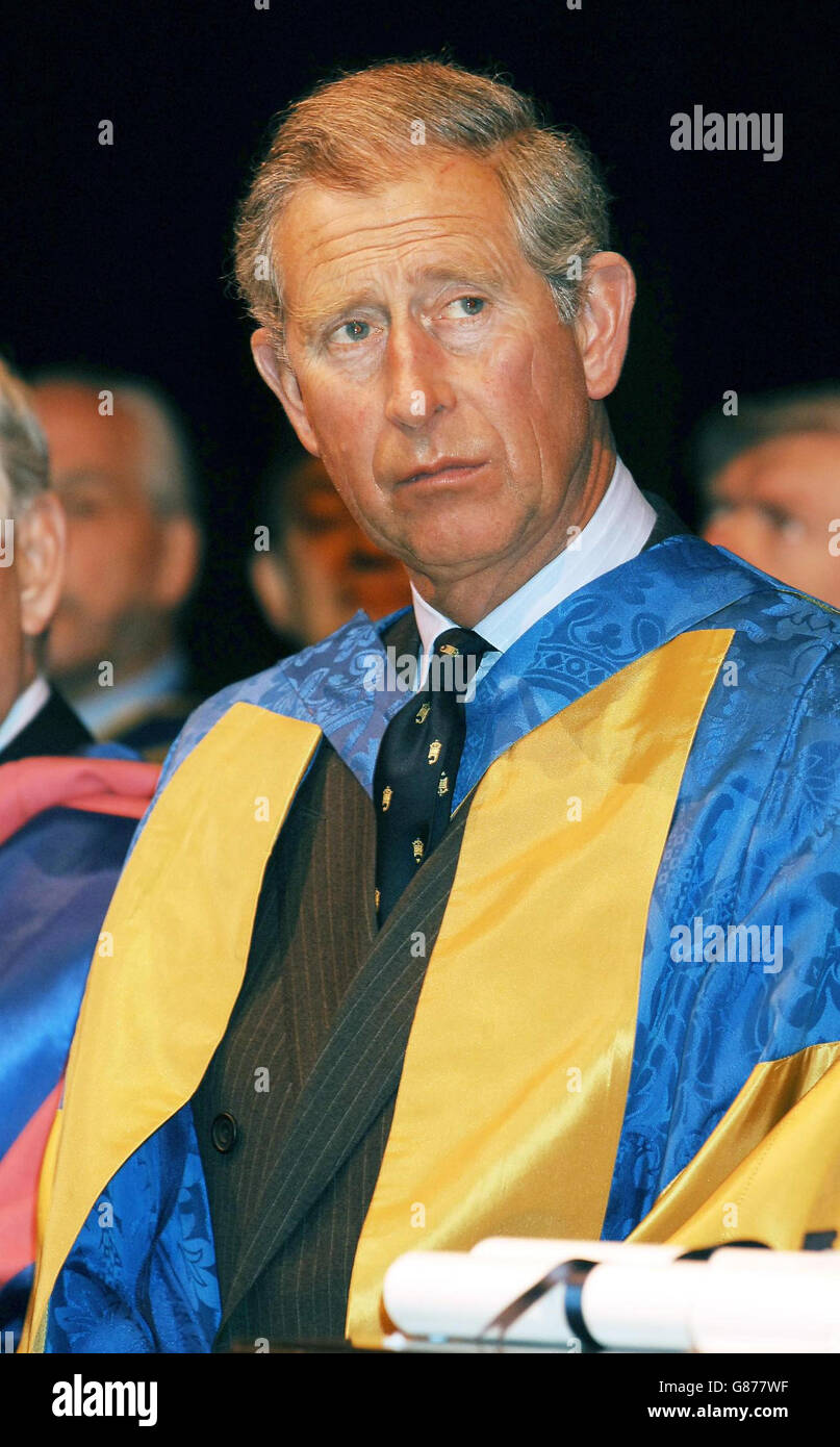 The prince of wales wears blue yellow gown where he hi-res stock ...