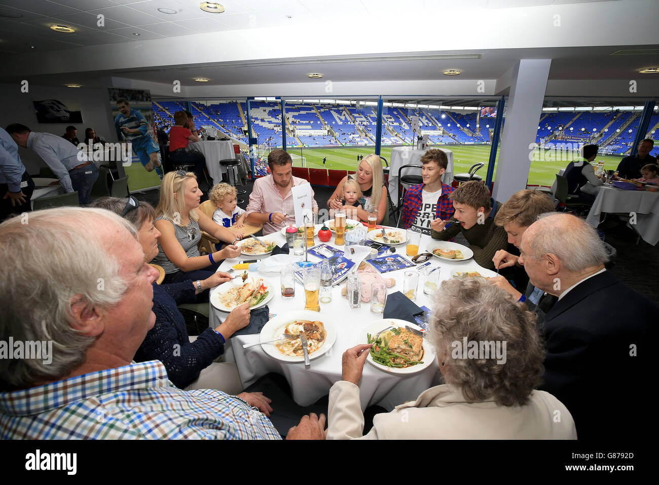 Reading fans enjoy the hospitality inside the Madejski Stadium Stock ...
