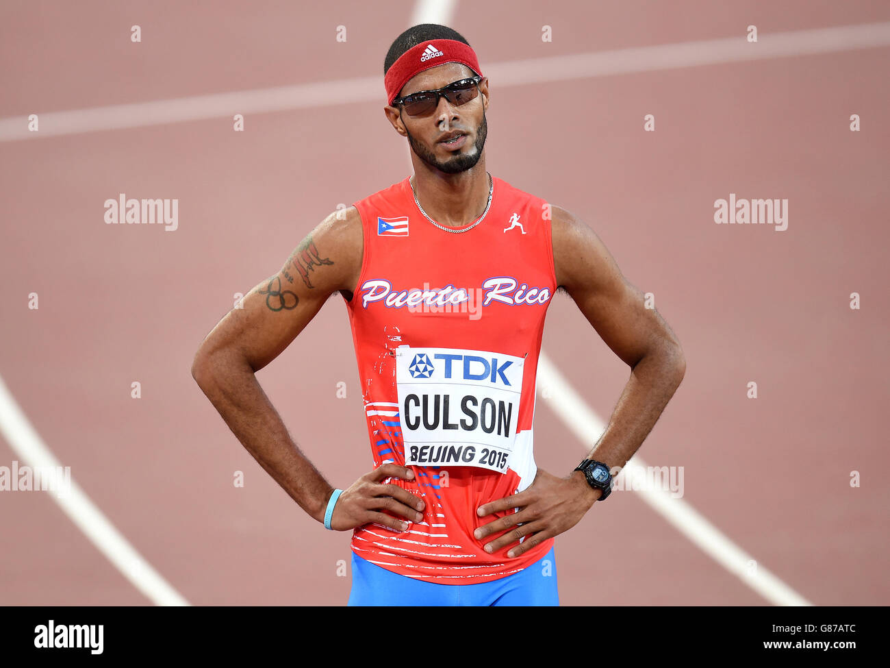 Puerto Rico's Javier Culson following the Men's 400 Metres Hurdles ...