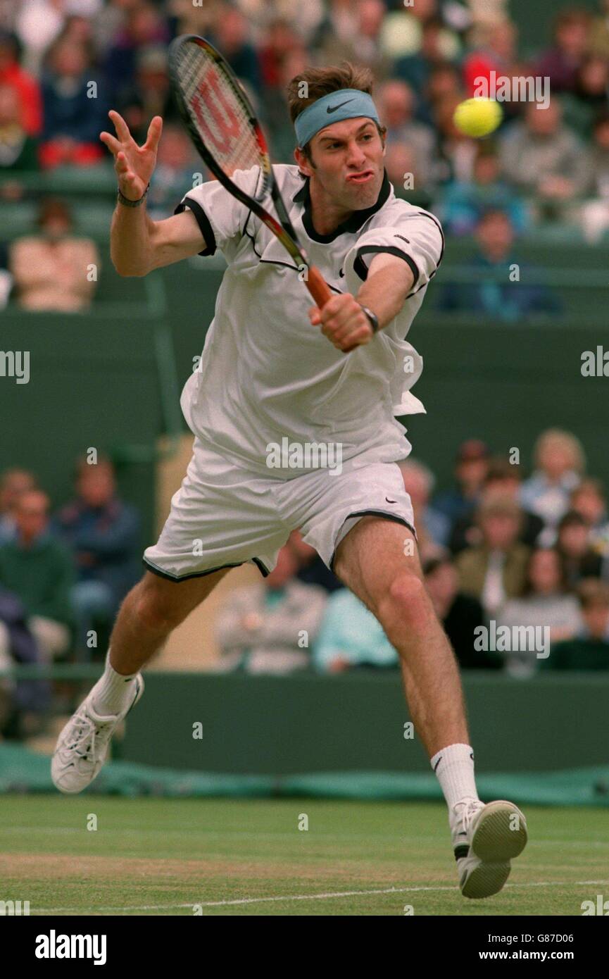 Tennis - Wimbledon Championships - Greg Rusedski v Cedric Pioline Stock ...