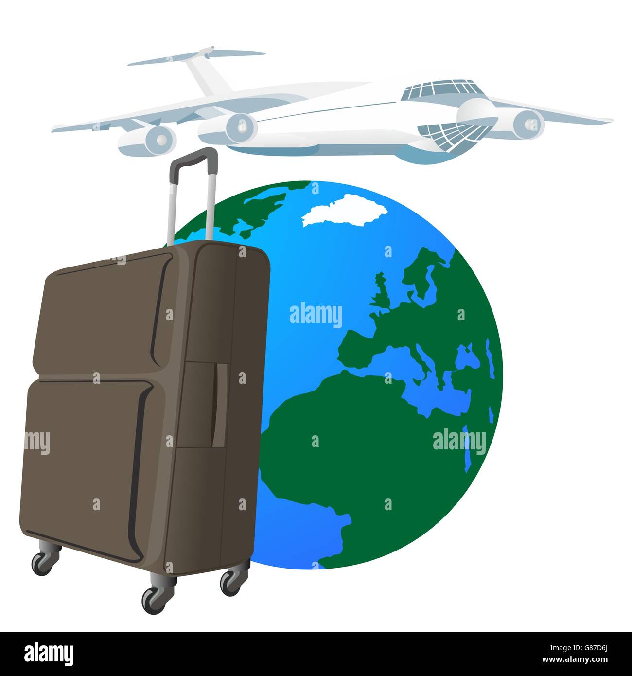 Abstract image of traveling on an airliner. The illustration on a white ...