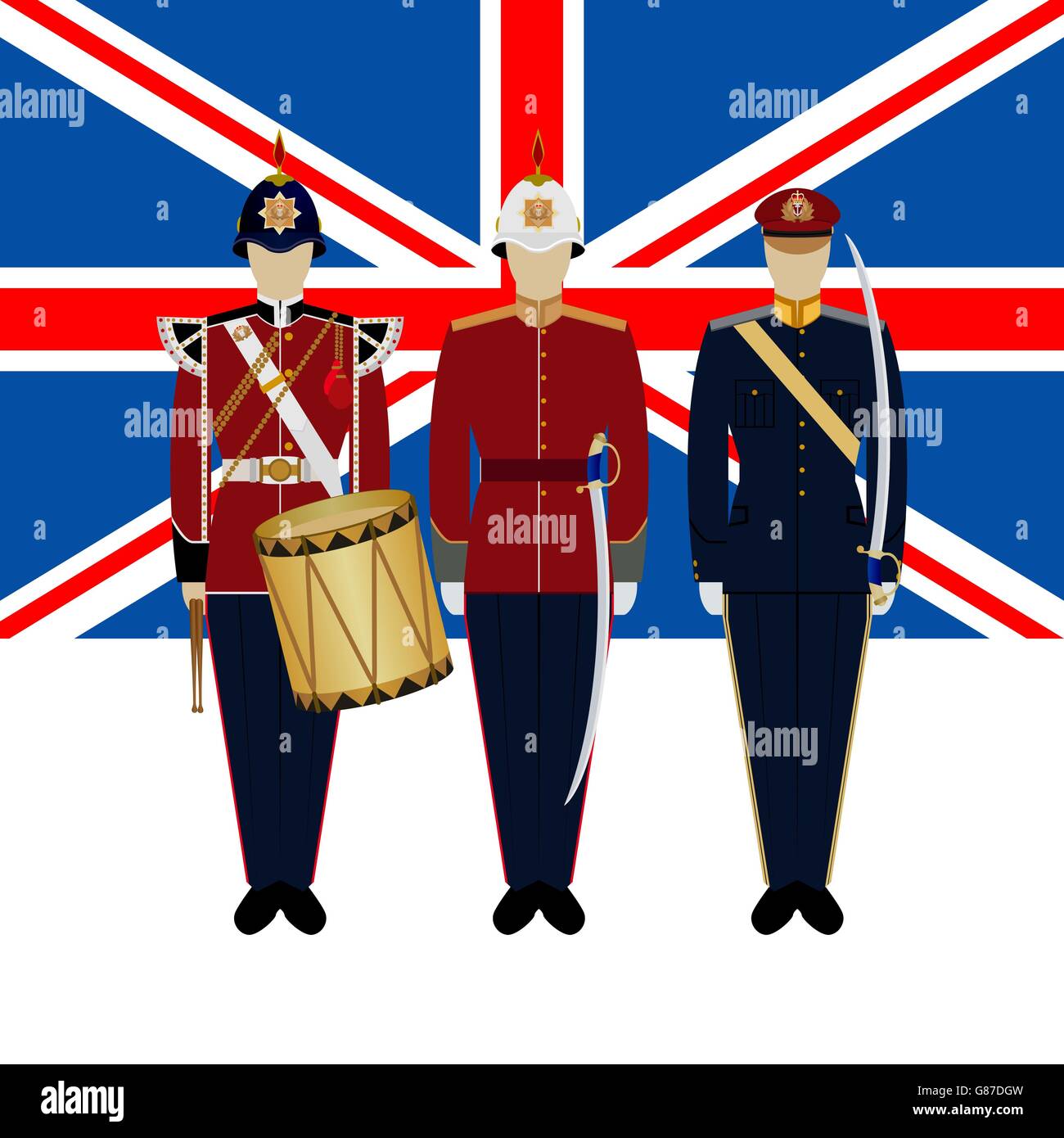 Flag of Great Britain and soldiers in the uniform of the British Army ...
