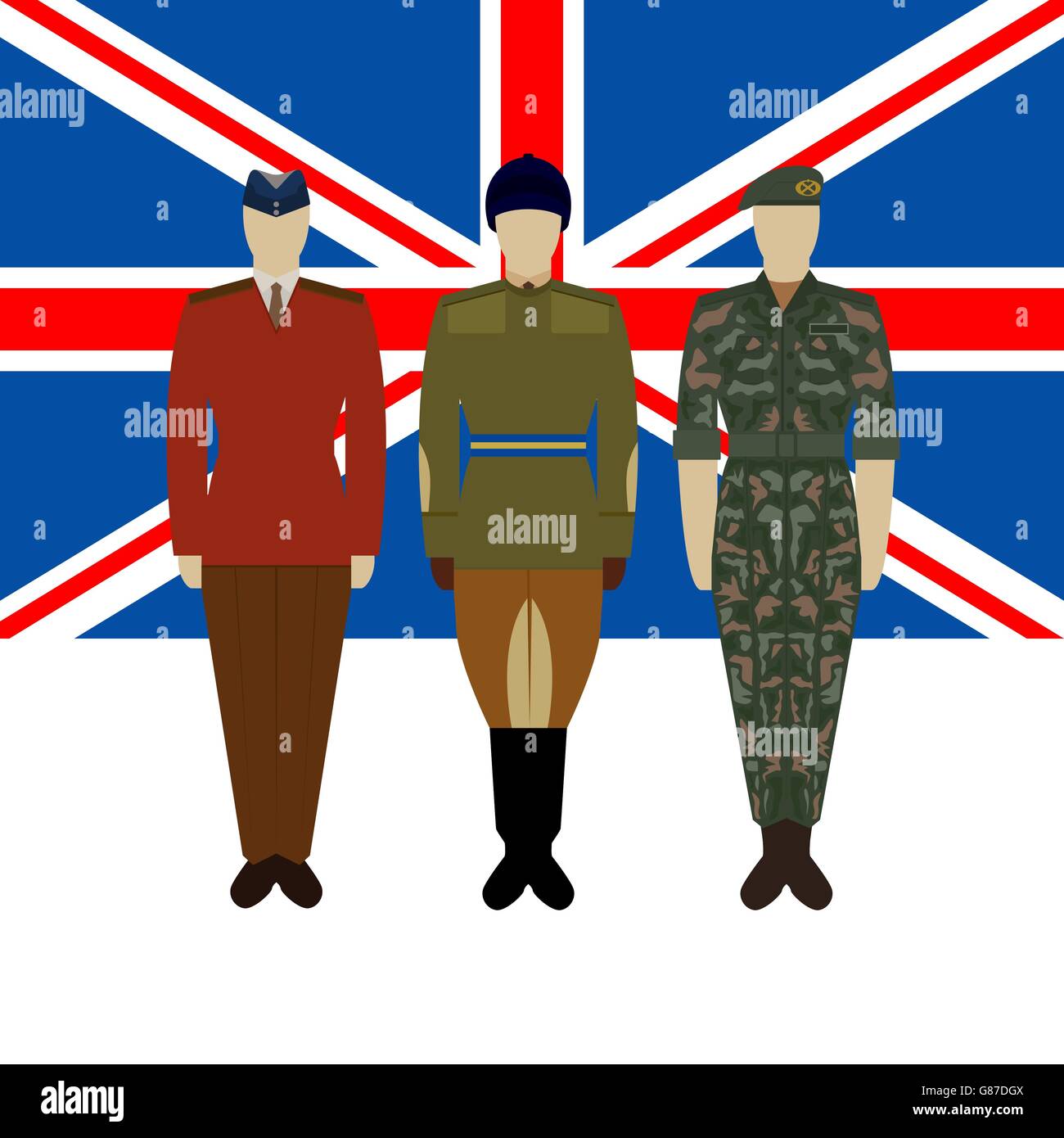 Flag of Great Britain and soldiers in the uniform of the British Army ...