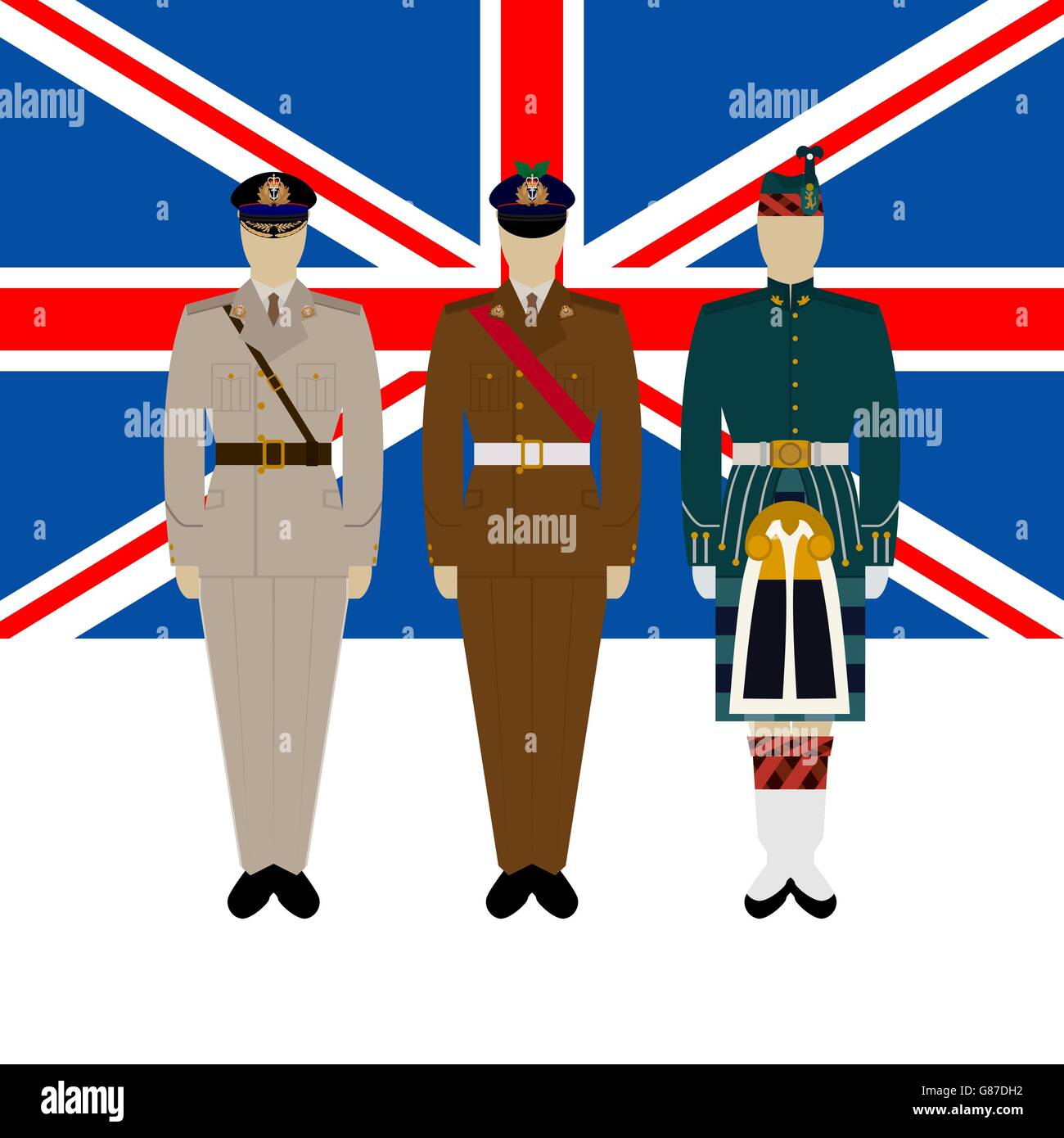 Flag of Great Britain and soldiers in the uniform of the British Army ...