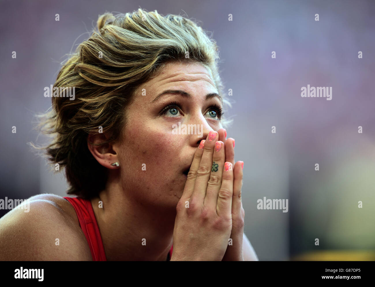 Norway's Isabelle Pedersen after the Women's 100m Hurdles Round one ...