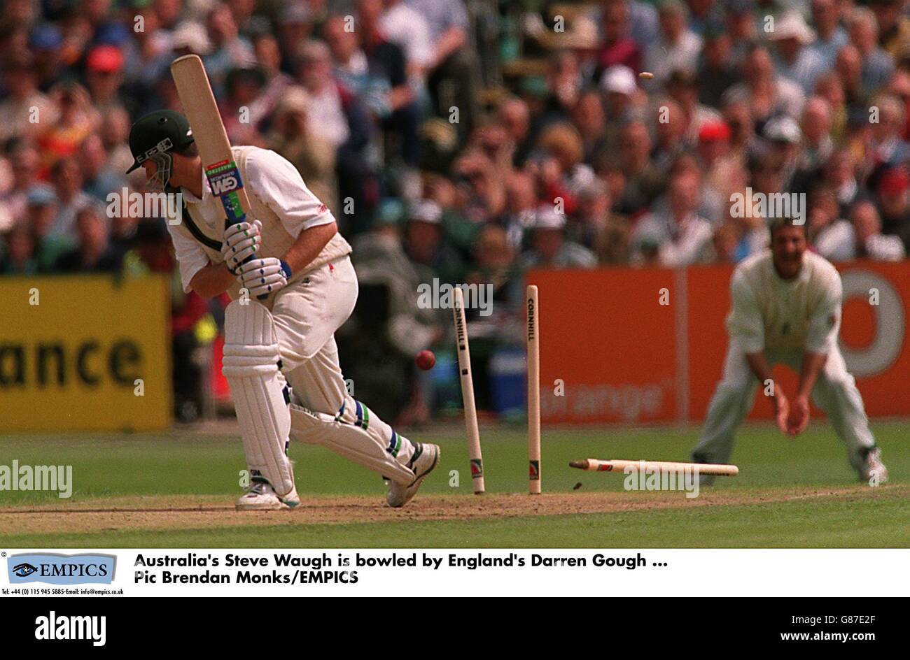 Australia's Steve Waugh is bowled by England's Darren Gough Stock Photo ...