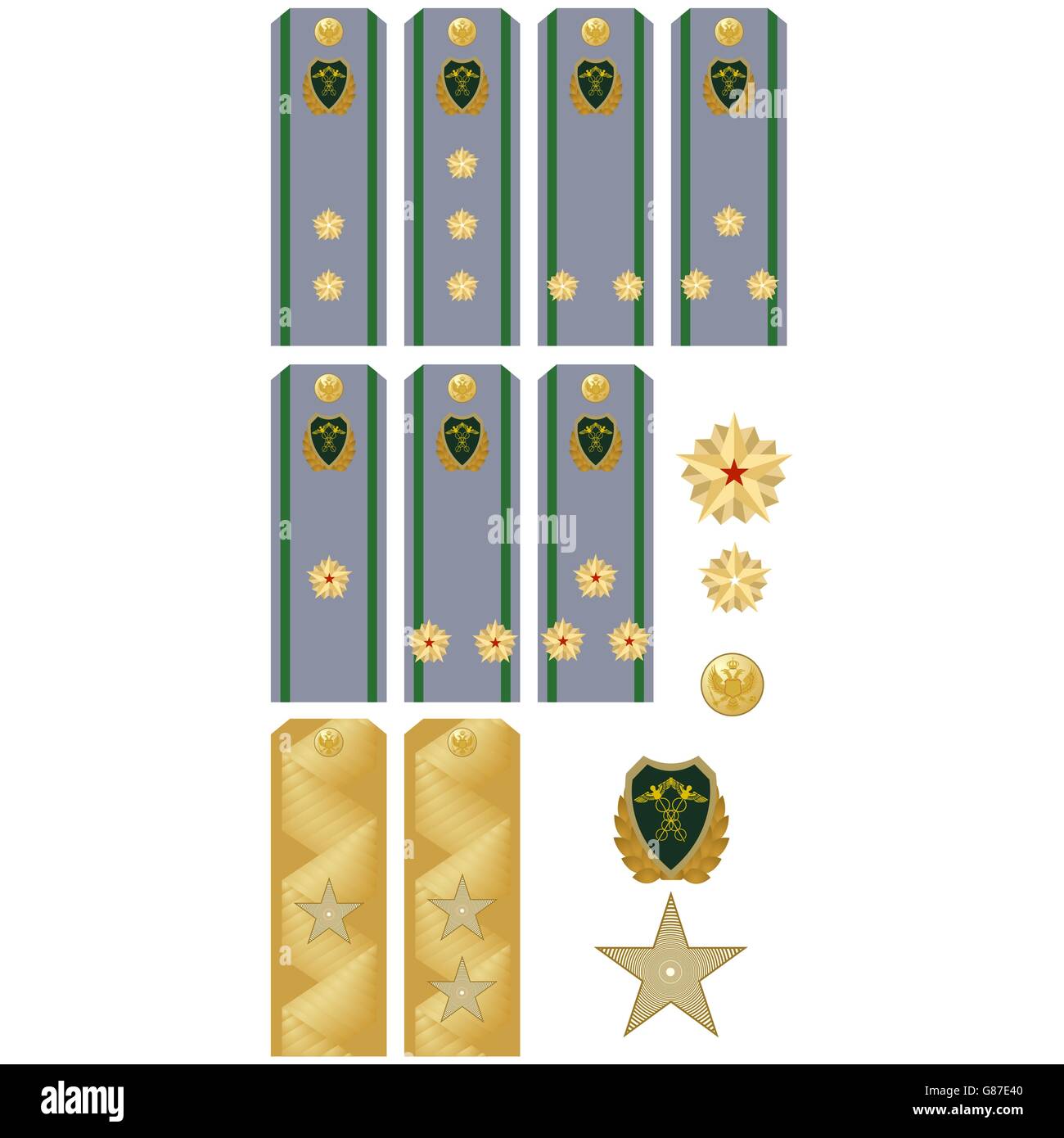Military ranks and insignia of the world. Illustration on white ...