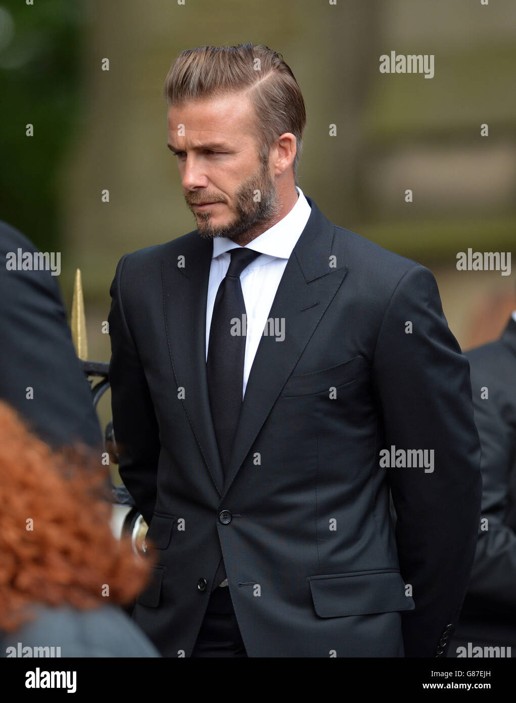 David Beckham outside Bury Parish Church in Greater Manchester after ...