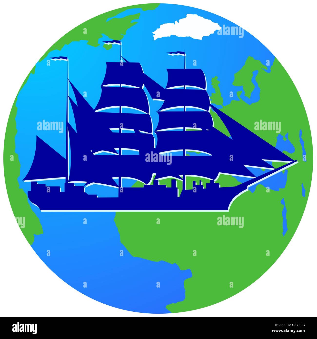 Ancient sailing ship on the background of the Earth. The illustration ...