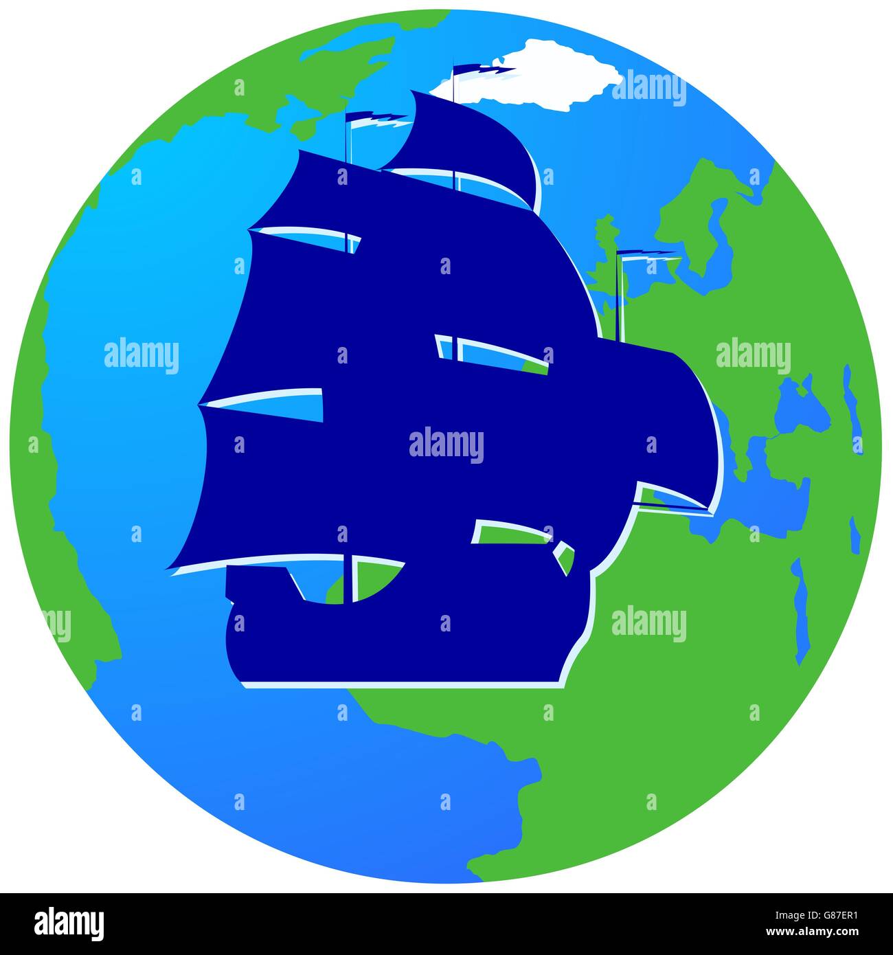 Ancient sailing ship on the background of the Earth. The illustration ...
