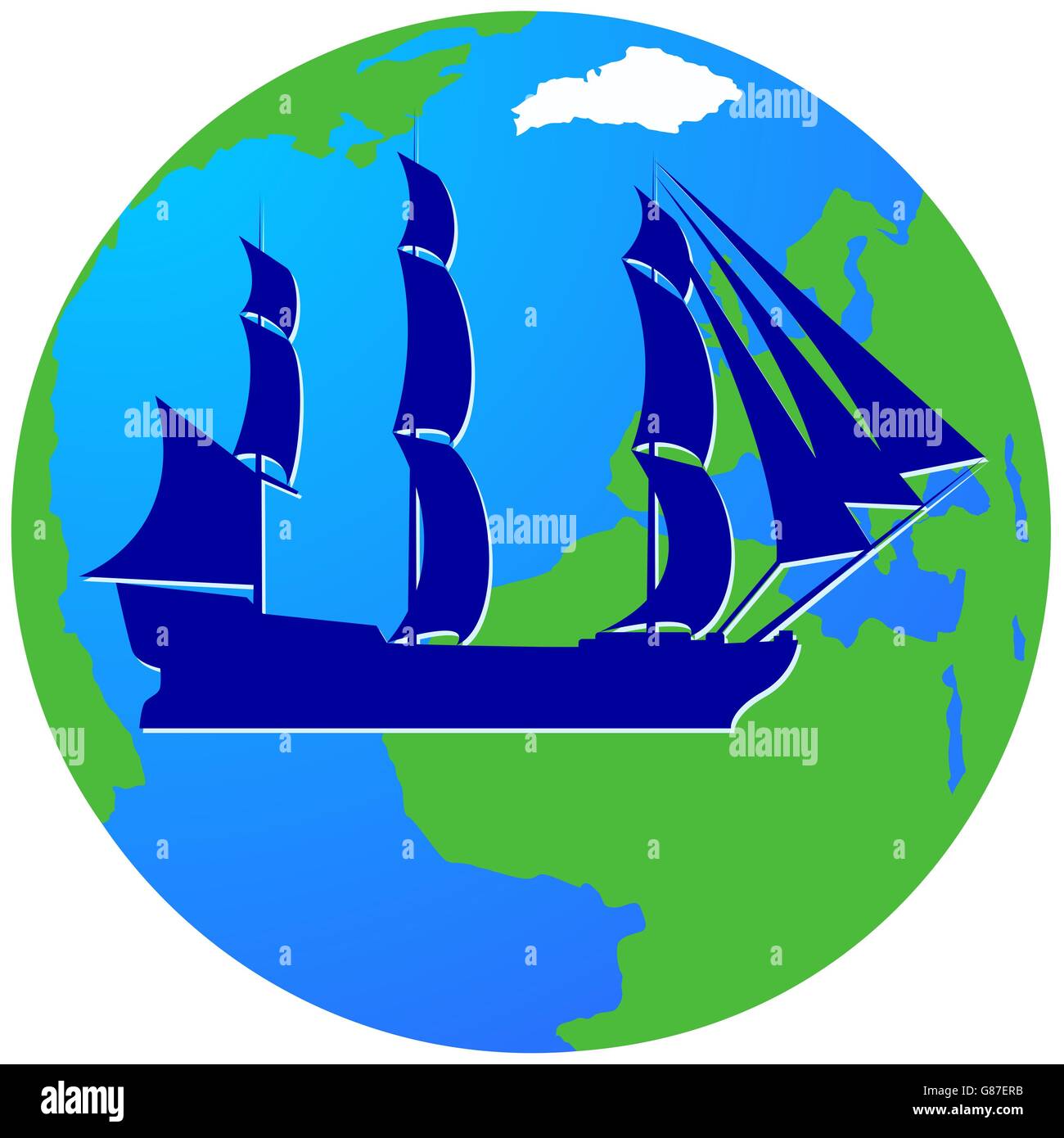Ancient sailing ship on the background of the Earth. The illustration ...
