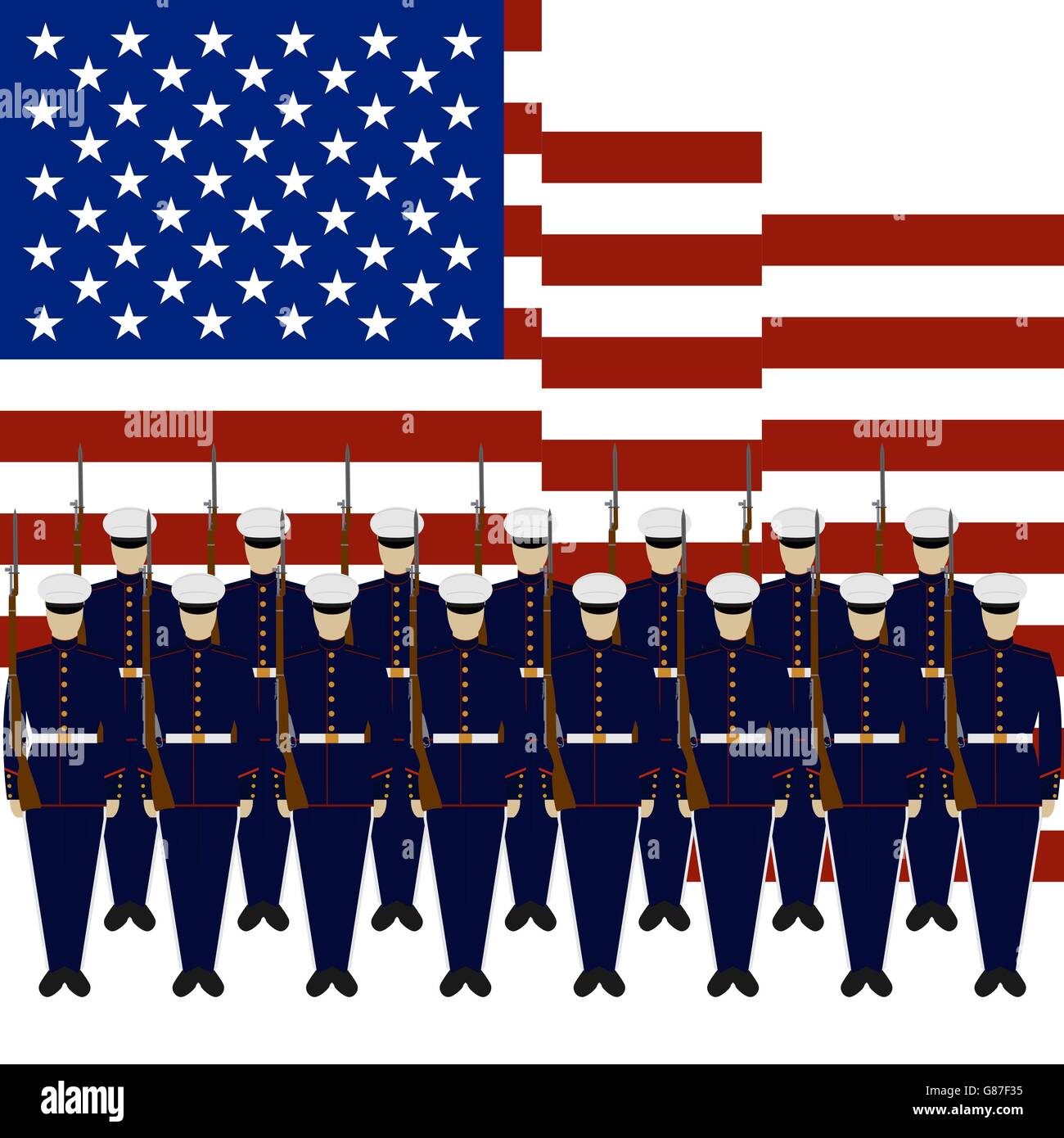 Soldiers Guard of Honour with a flag. The illustration on a white ...