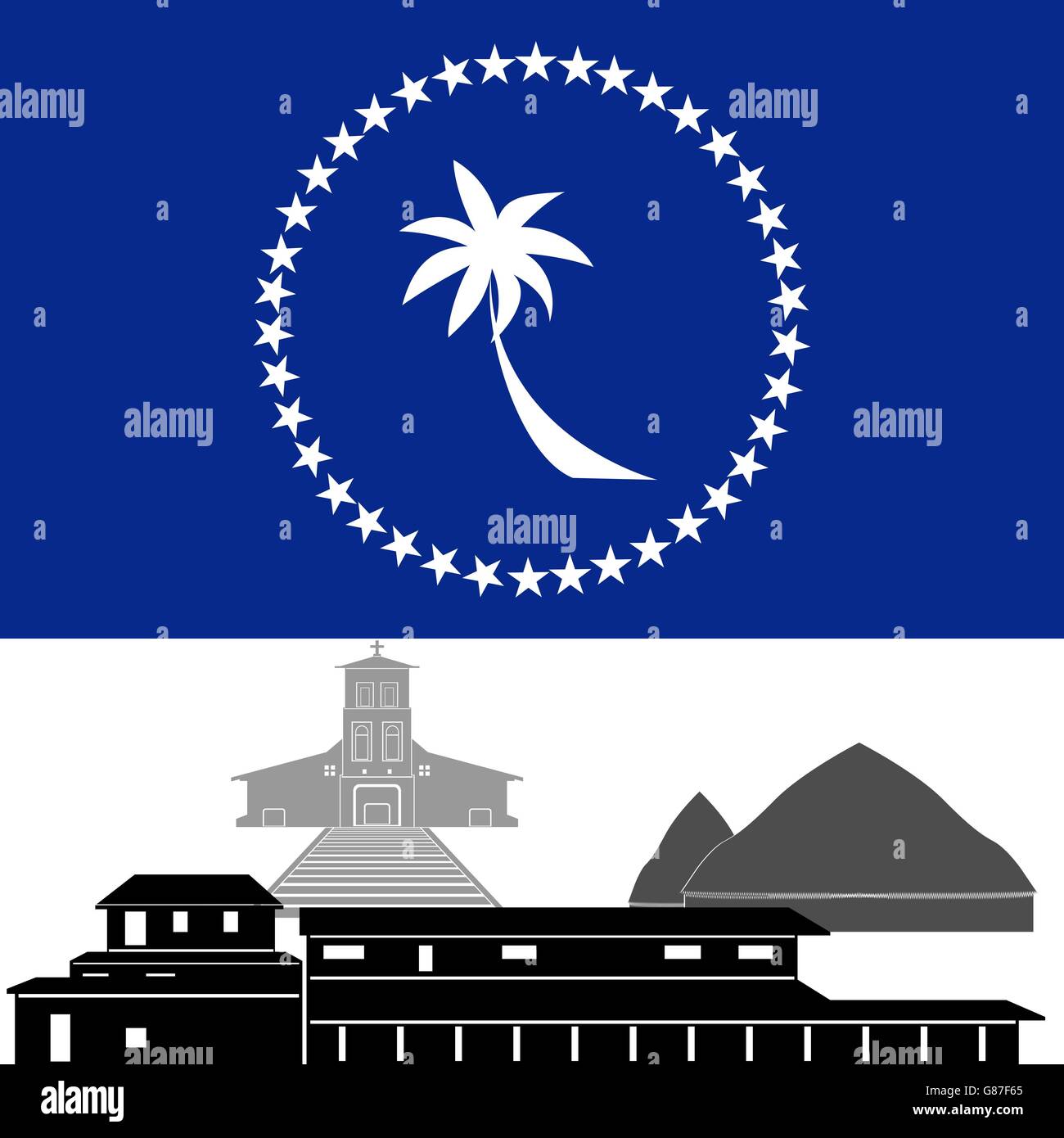 National flag of Truk and architectural attractions. The illustration ...