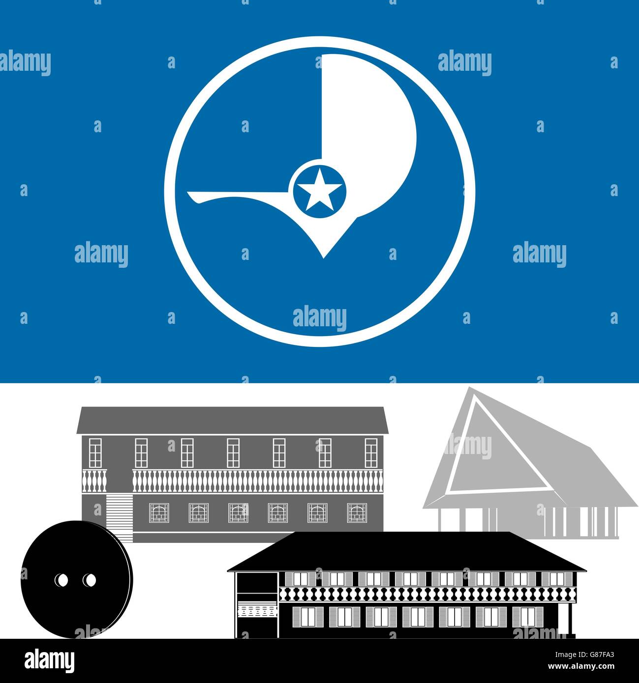 National flag of Yap Islands and architectural attractions. The ...