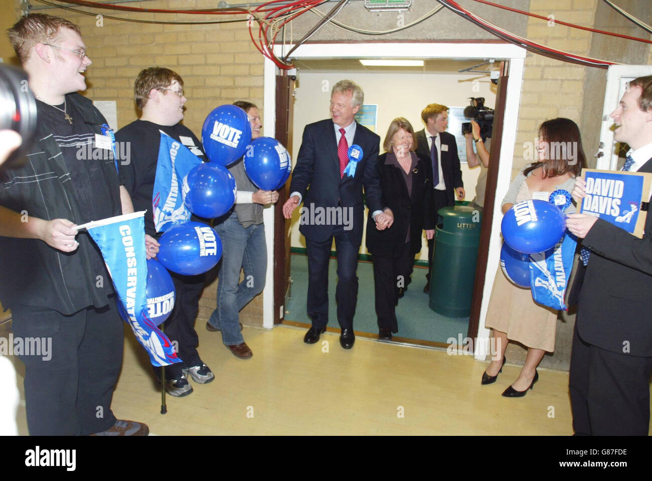 David Davis and his wife Doreen, arrive for the election result Stock ...