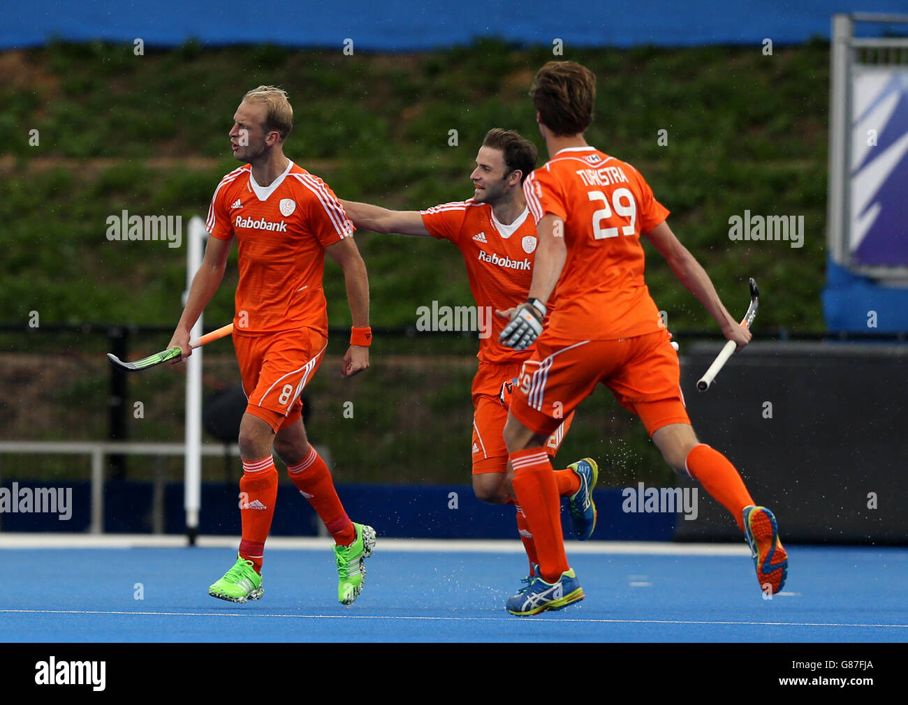 Netherland's Billy Bakker (left) celebrates scoring his sides first ...