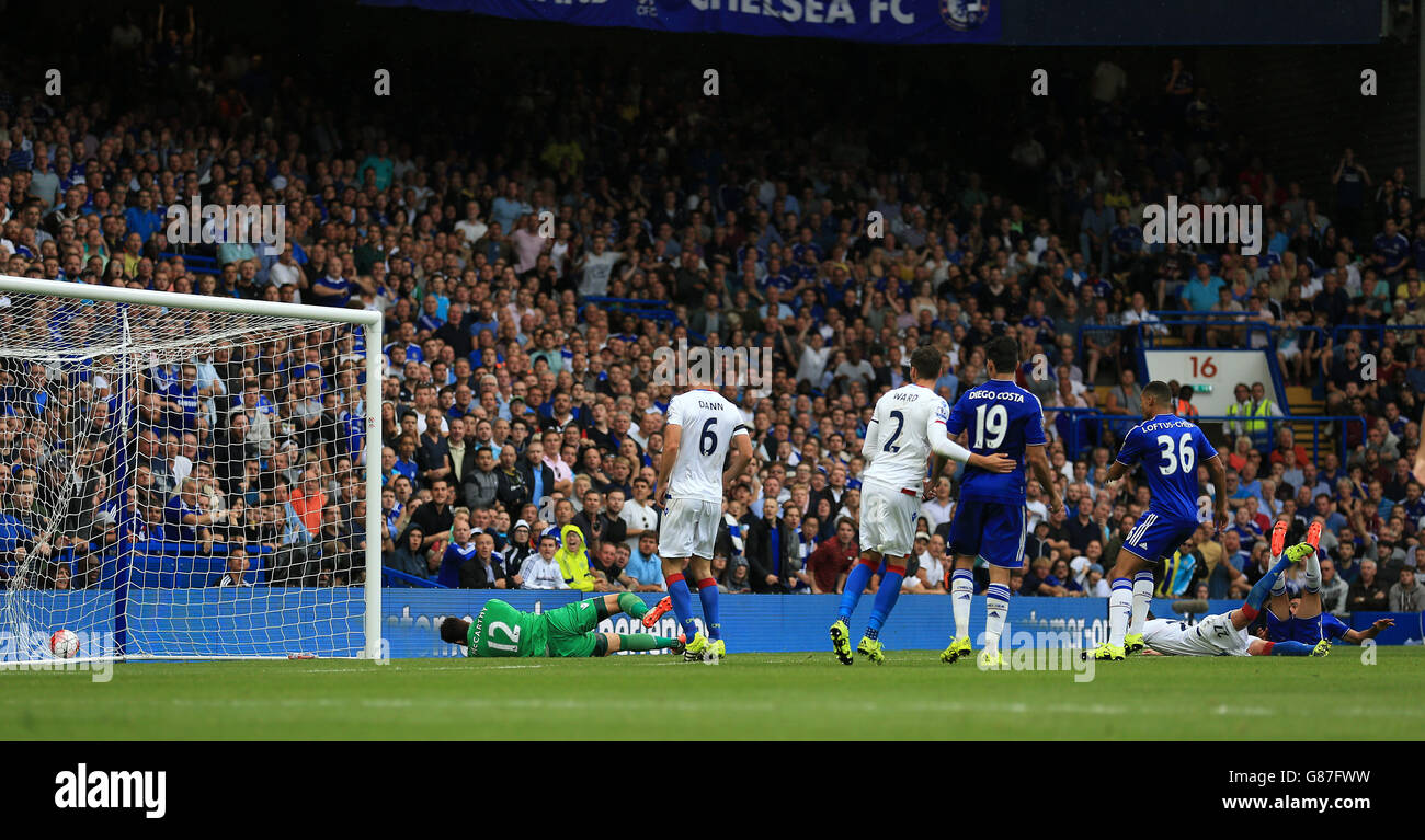 Chelsea's Radamel Falcao (far right on floor) scores his sides first ...