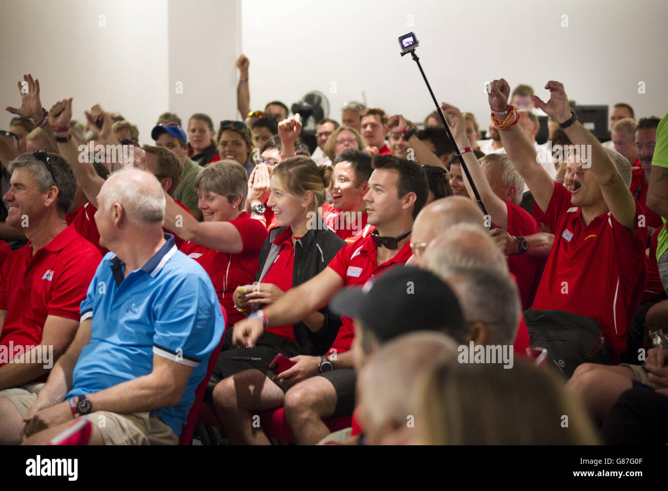 The sailors attend a crew briefing during day eight of the Clipper ...