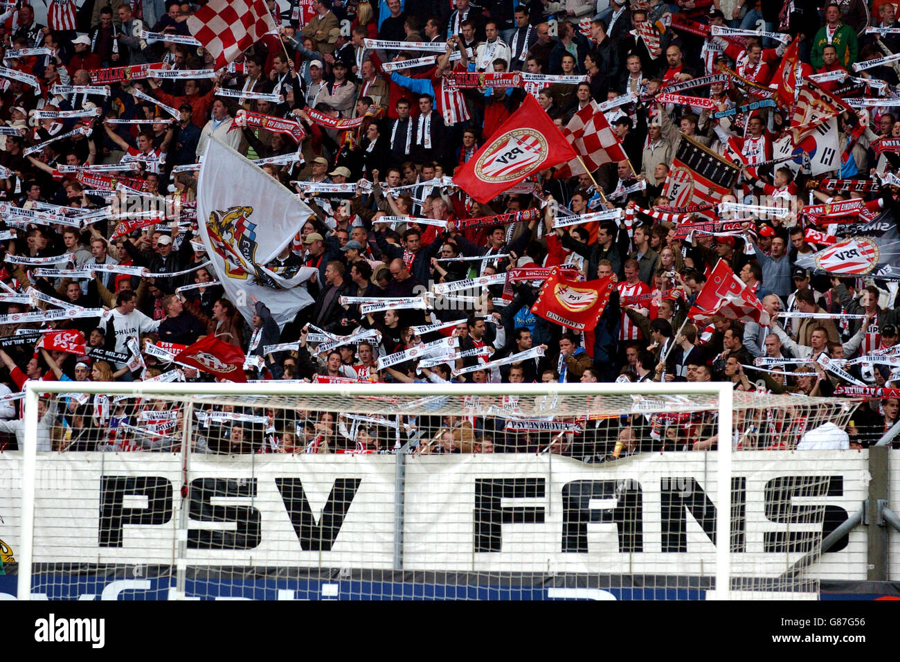 Philips stadium psv eindhoven fans with flags and banners hi-res stock ...